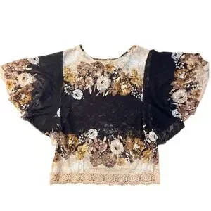 Rain | Tops | Rain Womens S Floral Sheer Lace Butterfly Sleeve Crochet ...